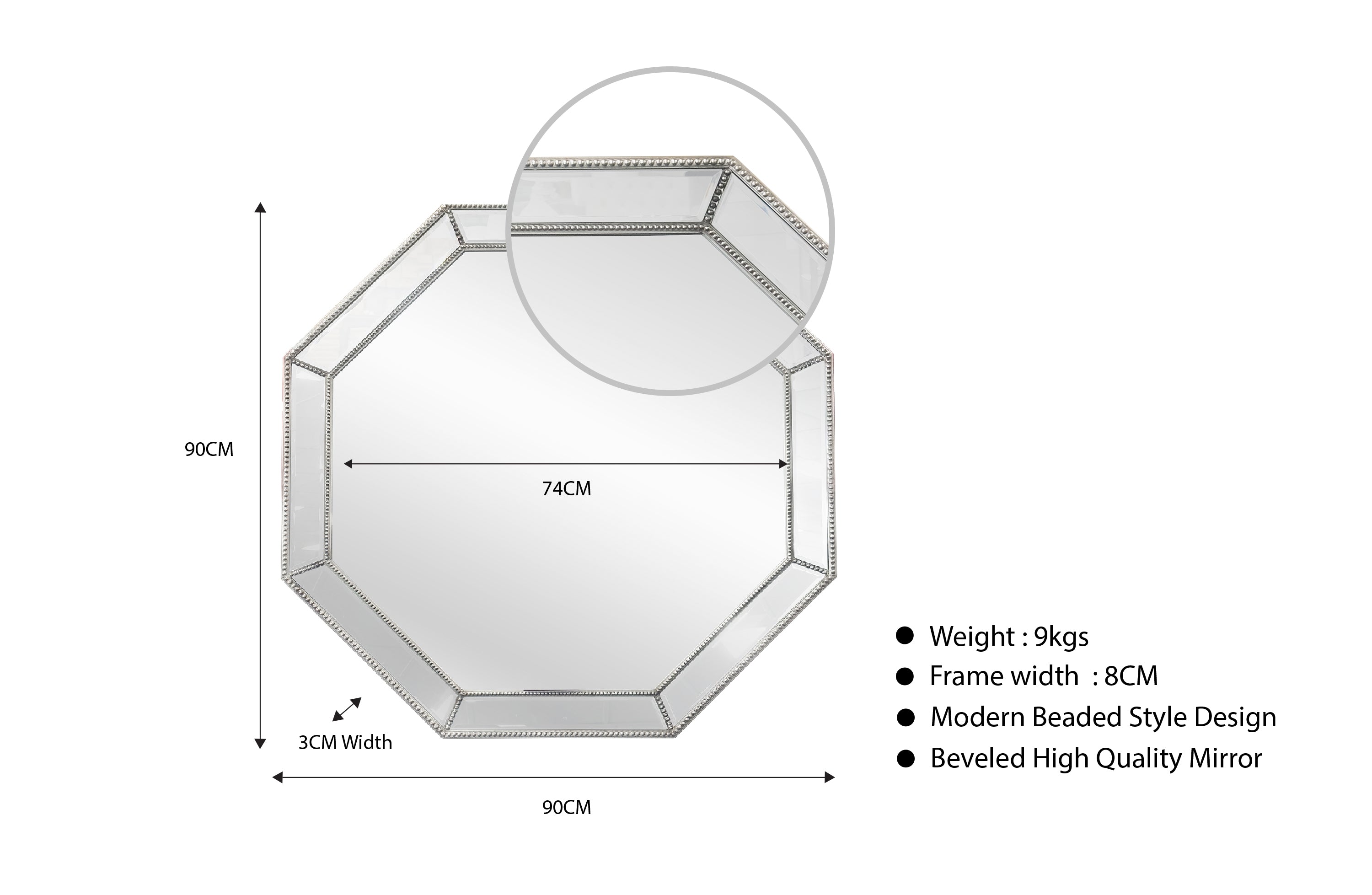 Beaded Octagon Silver Framed Mirror – Clearance – Elegant Collections