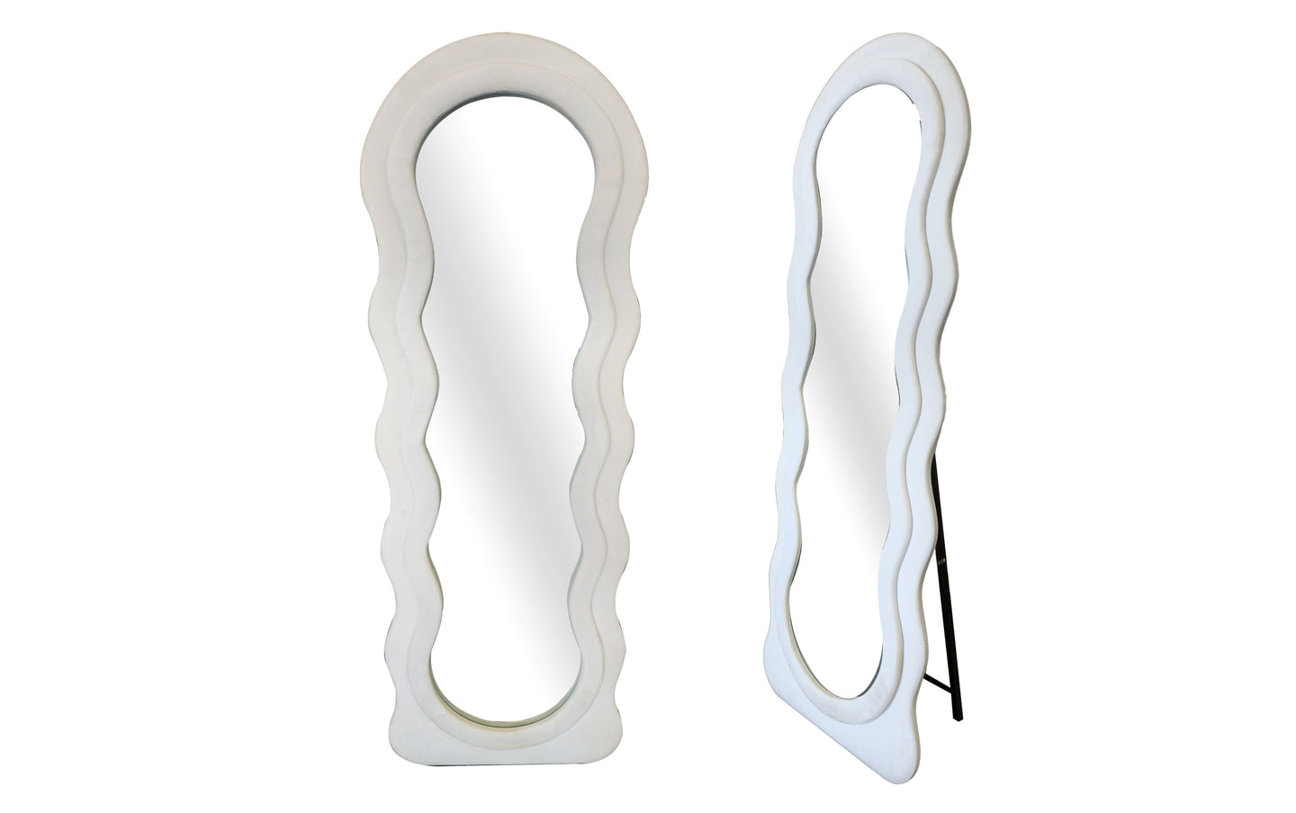 Cloud Wavy Velvet Free Standing / Wall Mirror – Cream – Elegant Collections